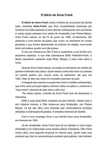 Análise estrutural da narrativa em "O diário de Anne Frank" | PPT