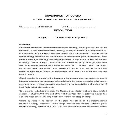 Odisha solar-power-policy | PDF