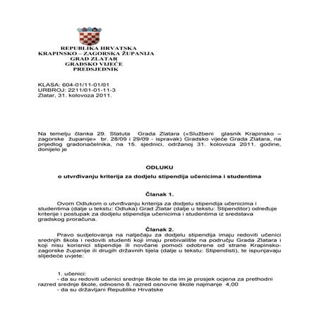 Odluka o kriterijima za dodjelu stipendija | DOC