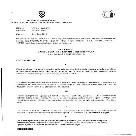 Upisnica u srednju školu | PDF