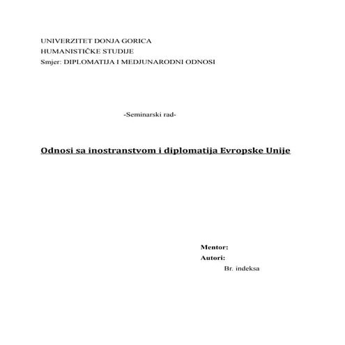 Odnosi sa inostranstvom i diplomatija evropske unije | DOC