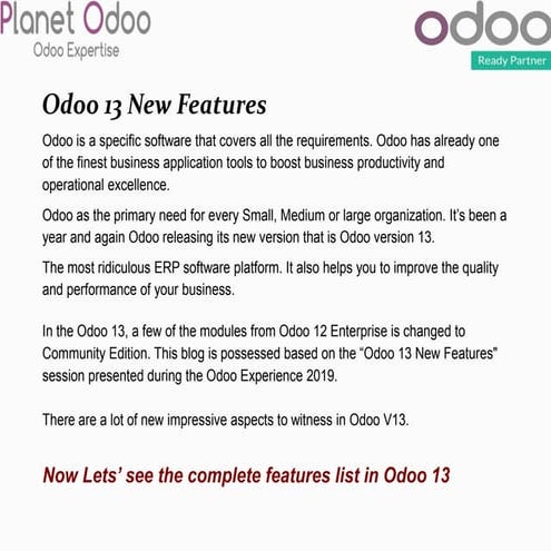 Odoo 13 new features | PPT
