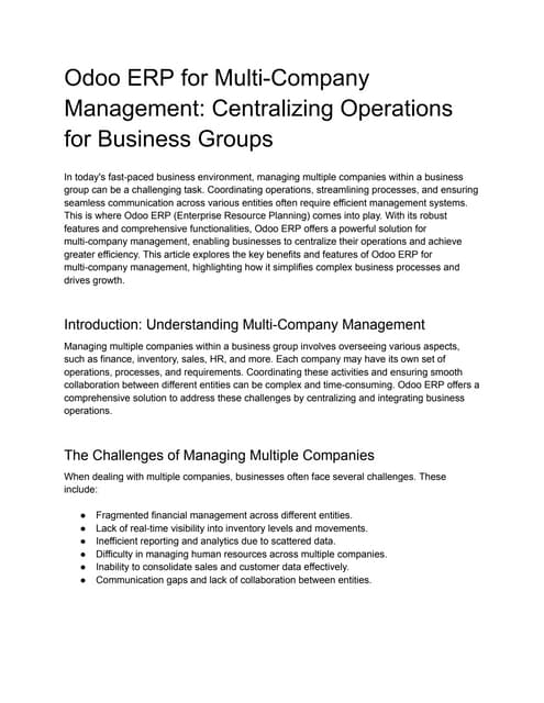 Odoo Erp For Multi Company Managementpdf Operating Systems