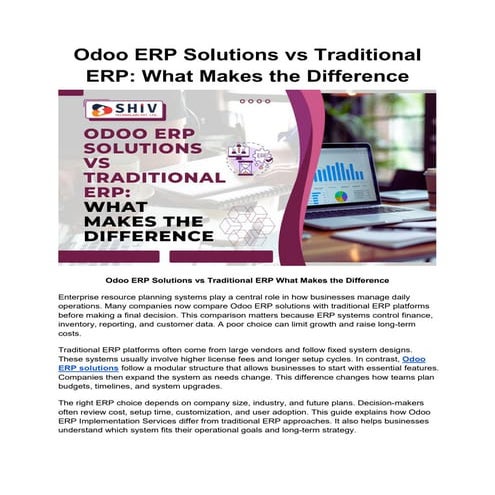 Odoo ERP Solutions vs Traditional ERP Systems Guide | PDF