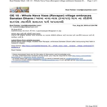 OE 15 whole nava vaas (ravapar) village embraces sanatan dharm | PDF