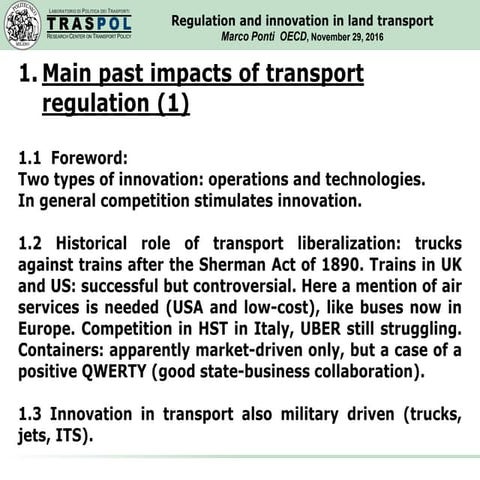 Competition and innovation in land transport - Professor Marco PONTI ...