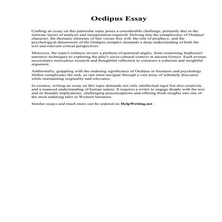Oedipus Rex Essay Topics. Edison State Community College | PDF