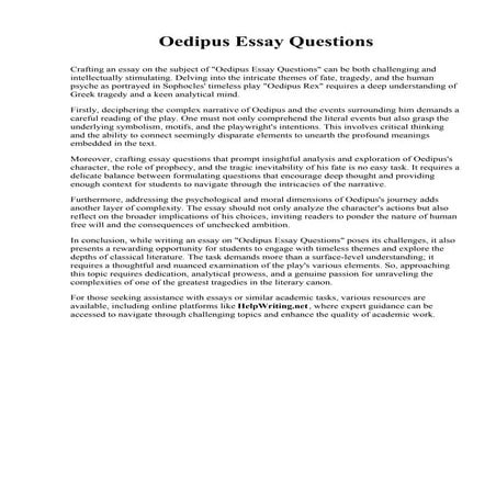 Oedipus Rex Essay Topics. Edison State Community College | PDF