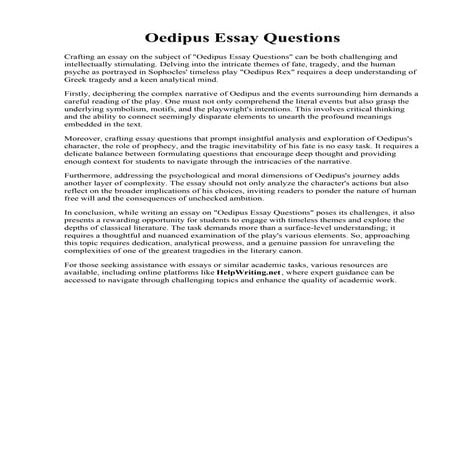 Oedipus Essay Questions | PDF