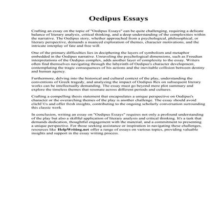 Oedipus Rex Essay Topics. Edison State Community College | PDF
