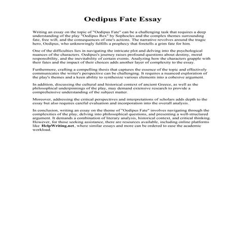 Oedipus Rex Essay Topics. Edison State Community College | PDF
