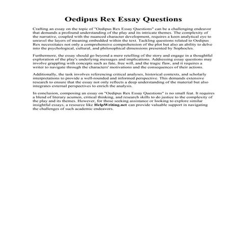 Oedipus Rex Essay Questions | PDF