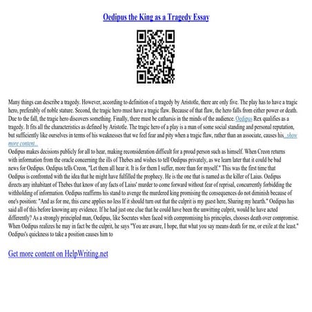 Oedipus The King As A Tragedy Essay | PDF