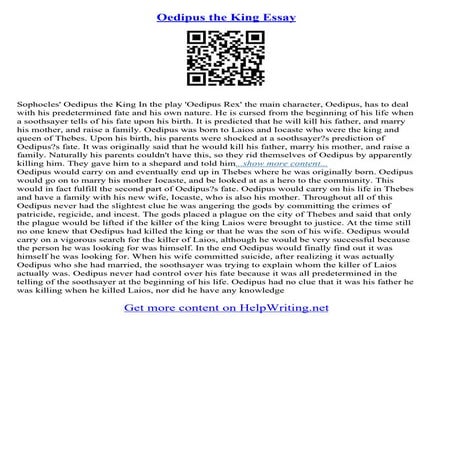 Oedipus The King Essay Questions | PDF