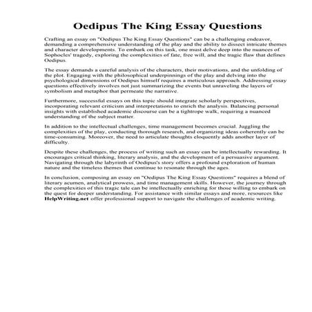 Oedipus The King Essay Questions | PDF | Home Financing | Personal Debt