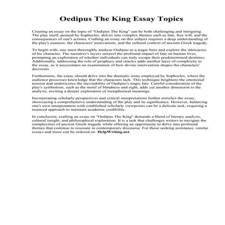 Oedipus The King Essay Topics. Malone University | PDF