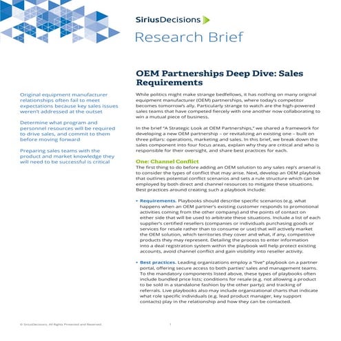SiriusDecisions Channel Sales Strategies Research Brief: OEM ...