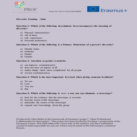 OER2_quiz on diversity training | DOCX | Education