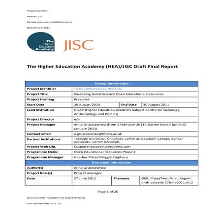 Draft final report for cascade project | PDF