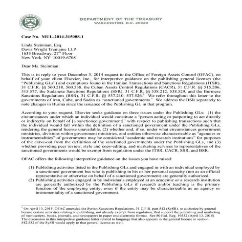 Response from OFAC to Elsevier, October 2015 | PDF