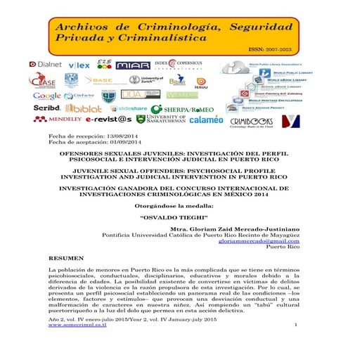 Ofensores sexuales juveniles: Investigación del perfil psicosocial e ...