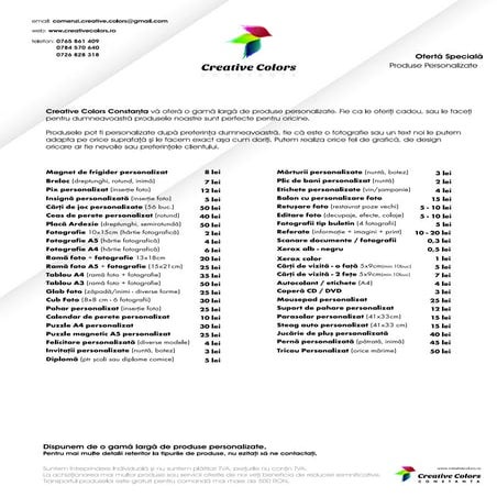 Oferta cadouri personalizate - creative colors constanta | PDF