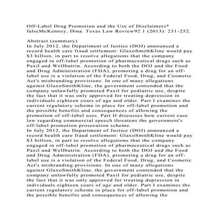 Off-Label Drug Promotion and the Use of DisclaimersfalseMcKenney,.docx ...