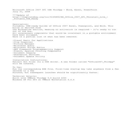 Office2007 thinapp readme | TXT