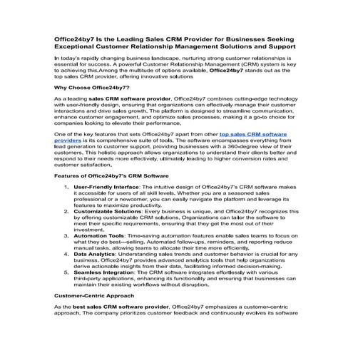 Office24by7 Is the Leading Sales CRM Provider for Businesses Seeking ...