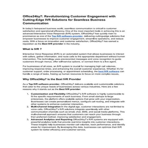 Office24by7 Revolutionizing Customer Engagement with Cutting-Edge IVR Solutions for Seamless ...
