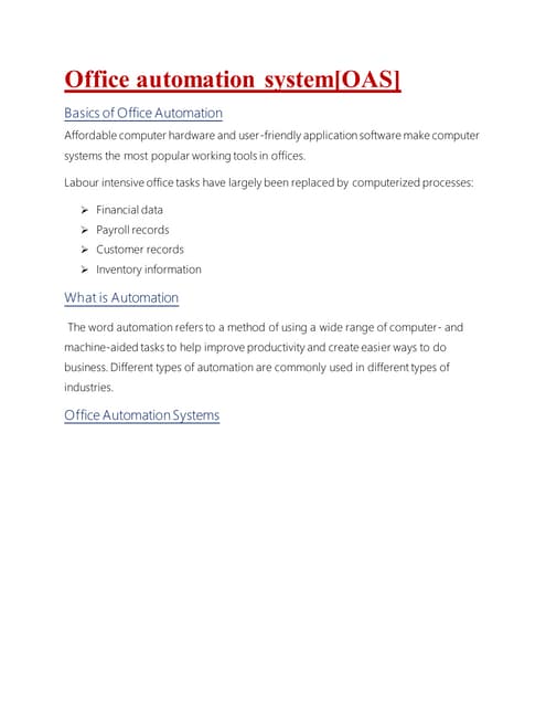 Office automation sysmtems | PPT | Email | Internet