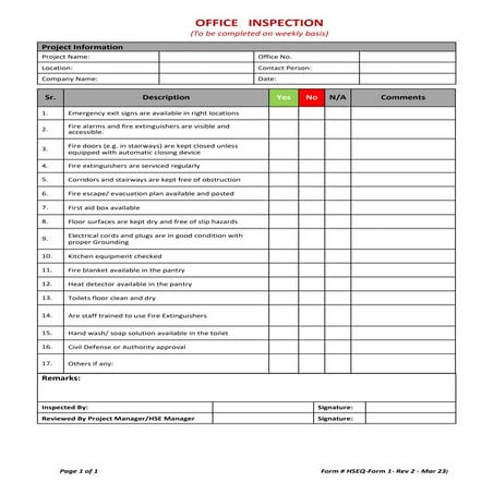 OFFICE INSPECTION Form # HSEQ - Form 1 Rev 2.docx