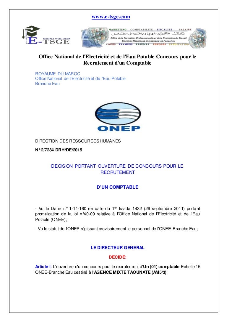 exemple concours onee branche eau