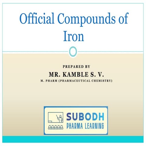 Official Compounds of Iron by Subodh Pharma Learning | PPTX