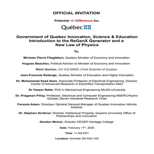 Official Invitation Government of Quebec Introduction to a New Law of ...
