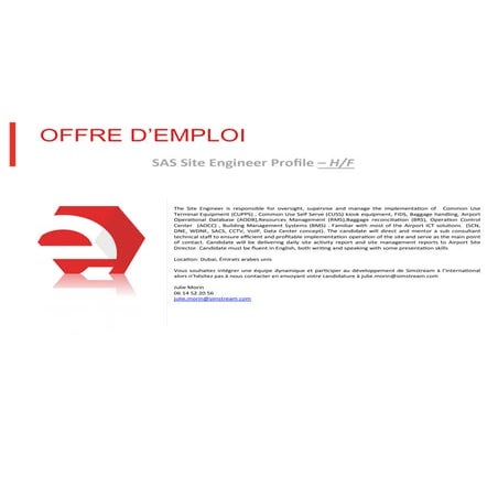 Offre d'emploi sas site engineer profile dubai | PDF