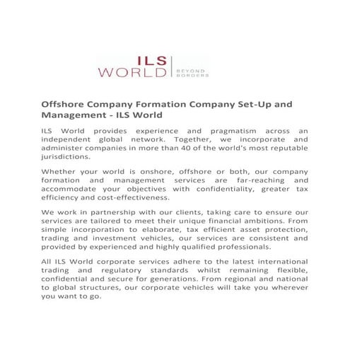 Offshore Company Formation Company Set-Up and Management - ILS World | PDF
