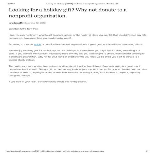 Looking for a holiday gift? Why not donate to a nonprofit organization. | PDF