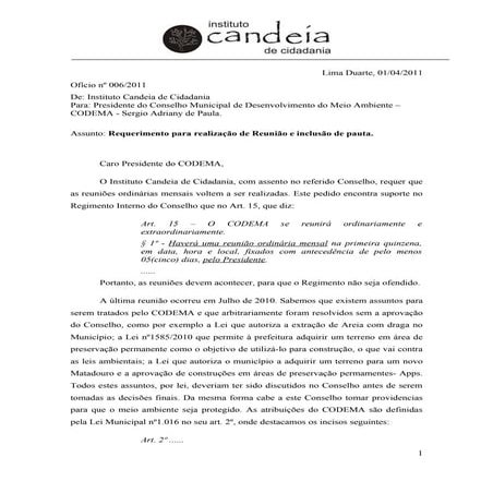 Oficio 6 2011 para reuniões do codema | PDF