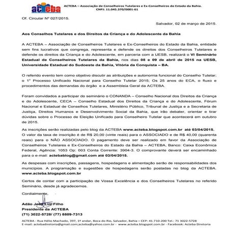 Oficio n° 027-2015 Convite: Conselhos Tutelares e CMDCAs | PDF