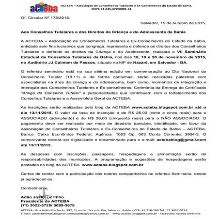 Oficio n° 178 2015 Convite CT e CMDCA | PDF