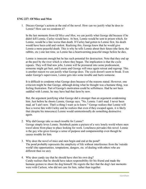 Of Mice and Men: past questions WJEC Unit 1 | PDF