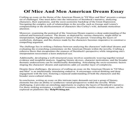 Of Mice And Men American Dream Essay. Dreams in Of Mice and Men: essay ...