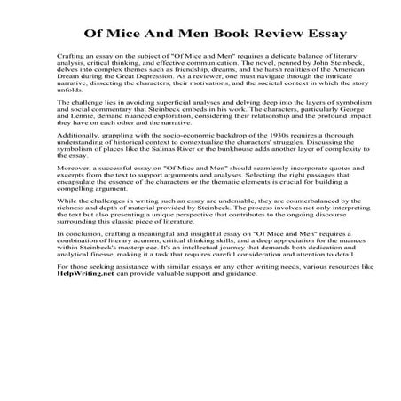 Of Mice And Men Book Review Essay. Kaskaskia College | PDF