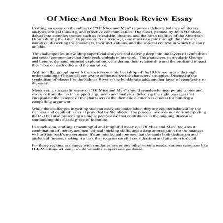 Of Mice And Men Book Review Essay | PDF