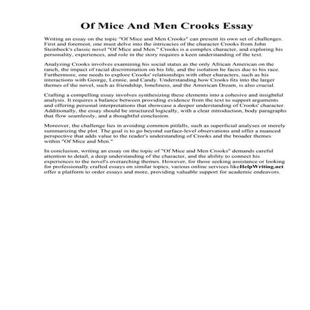 Of Mice And Men Crooks Essay | PDF