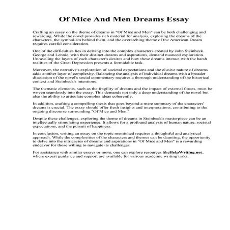 Of Mice And Men Dreams Essay. West Coast University | PDF