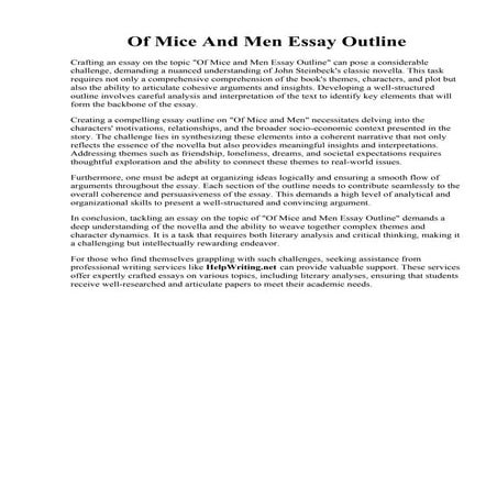 Of Mice And Men Essay Outline. Of Mice and Men Essay - Prompt with ...