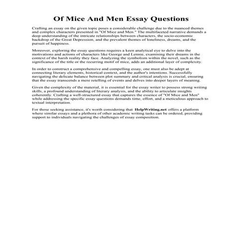 Of Mice And Men Essay Questions | PDF
