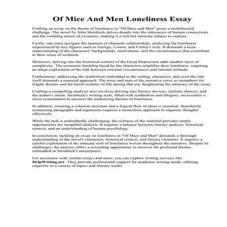 Of Mice And Men Loneliness Essay. Loneliness and Dreams in Mice of men ...
